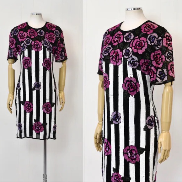 Jas Jas Designs | Dresses | 98s Sequin Rose Floral Striped Beaded Jas ...